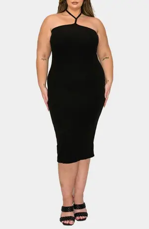L I V D Sienna Halter Rib Midi Dress - Black