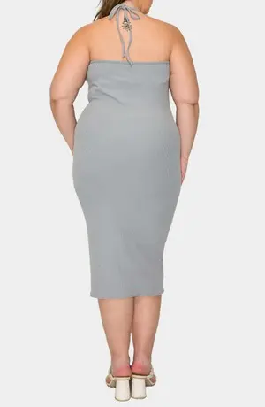 L I V D Sienna Halter Rib Midi Dress - Light Grey