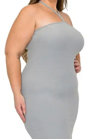 L I V D Sienna Halter Rib Midi Dress - Light Grey