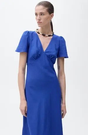 Mango Linen Blend Midi Dress
