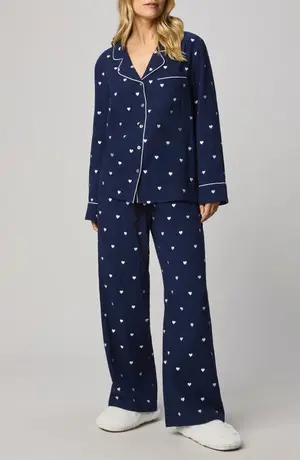 Splendid Lottie Love Cotton Gauze Pajamas - Navy Blue/white