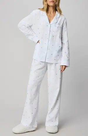 Splendid Lottie Love Cotton Gauze Pajamas - White/sea Breeze