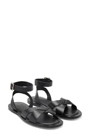 Mango Ankle Strap Leather Sandal - Black