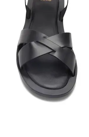 Mango Ankle Strap Leather Sandal - Black