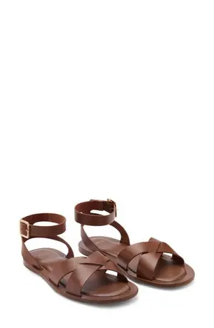 Mango MANGO Ankle Strap Leather Sandal Brown