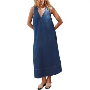 NEXT V-neck Denim Maxi Dress With Pockets