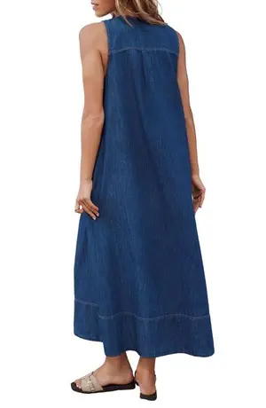NEXT V-neck Denim Maxi Dress With Pockets