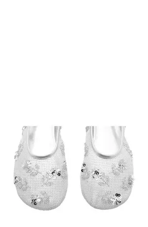 Mango Floral Embellished Mesh Ballet Flat