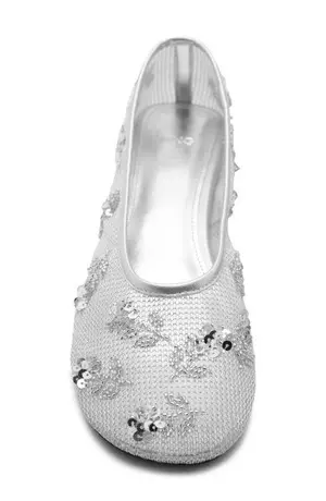 Mango Floral Embellished Mesh Ballet Flat