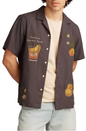 Lucky Brand Vice Embroidered Cotton Camp Shirt