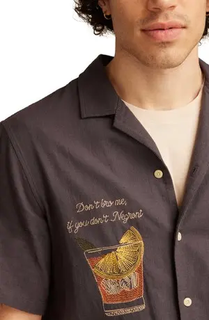 Lucky Brand Vice Embroidered Cotton Camp Shirt