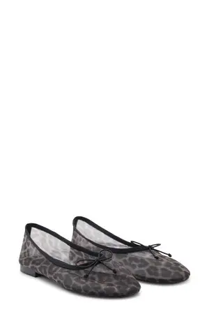 Mango Animal Print Mesh Ballerina Flat - Black