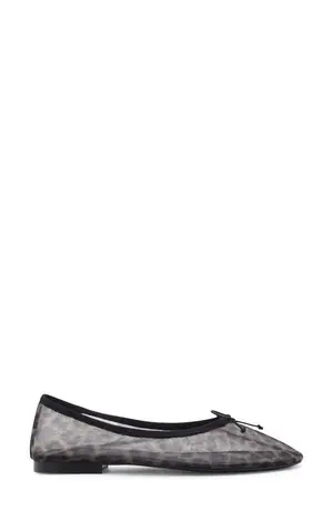 Mango Animal Print Mesh Ballerina Flat - Black