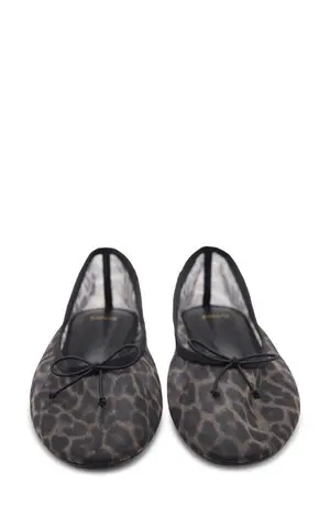 Mango Animal Print Mesh Ballerina Flat - Black