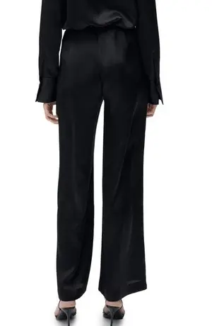 Mango Satin Straight Leg Trousers - Black