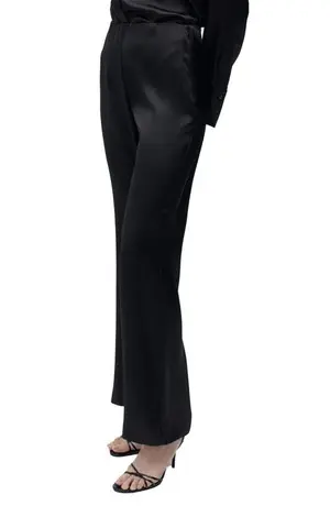 Mango Satin Straight Leg Trousers - Black