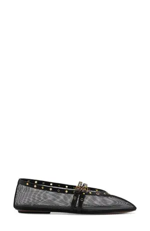 Mango Studded Buckle Strap Mesh Ballet Flats