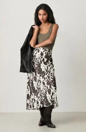 NEXT Cow Print Satin Midi Skirt