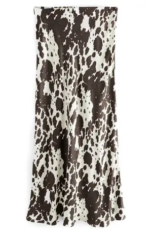 NEXT Cow Print Satin Midi Skirt