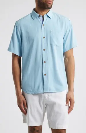Tommy Bahama Birdie Of Paradise Short Sleeve Silk Graphic Button-up Shirt - Blue Jay