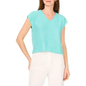 Vince Camuto Sequin Accent Short Sleeve Sweater - Pale Teal Shine