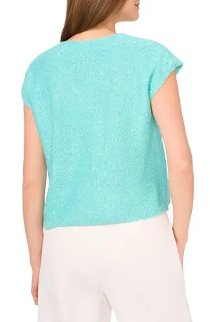 Vince Camuto Sequin Accent Short Sleeve Sweater - Pale Teal Shine