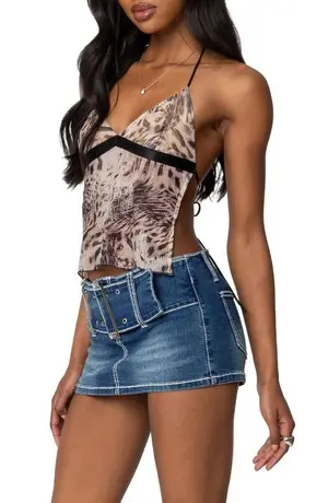 EDIKTED Ziena Print Backless Halter Tank
