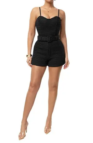 JLUXLABEL Kelsie Belted Textured Shorts - Black