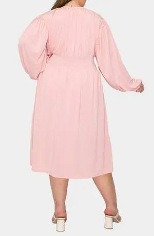 L I V D Audrey Gathered Long Sleeve Midi Dress - Blush