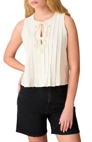 NEXT Pintuck Sleeveless Tie Front Cotton Top