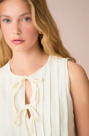NEXT Pintuck Sleeveless Tie Front Cotton Top