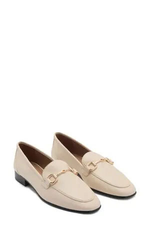 Mango Buckle Leather Apron-toe Flats - Ecru