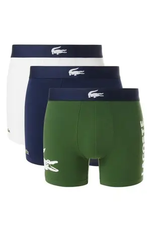 Lacoste Assorted 3-pack Stretch Cotton Boxer Briefs - Thyme/ Navy Blue/ White