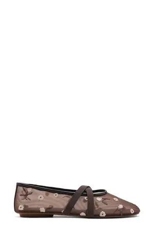 Mango Floral Embroidered Ballerina Flat With Cross Strap