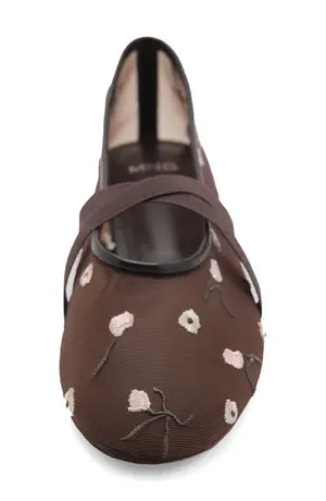 Mango Floral Embroidered Ballerina Flat With Cross Strap
