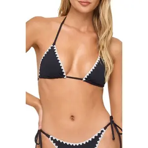 L*Space Zahra Embroidered Halter Bikini Top - Black/cream