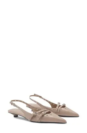 Mango Grommet Pointed Toe Slingback Pumps - Ice Grey