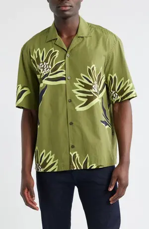 BOSS Lars Floral Camp Shirt - Medium Green