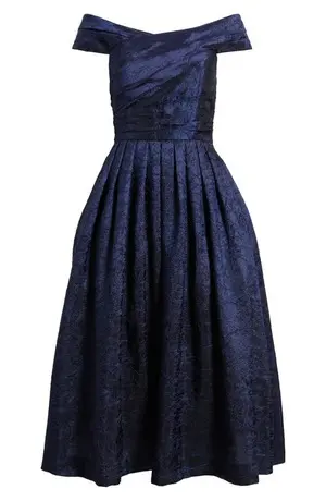 TAHARI ASL Crushed Taffeta Off-the-shoulder Cocktail Dress