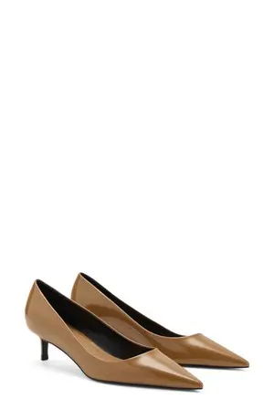 Mango Pointed Toe Kitten Heel Pumps - Medium Brown