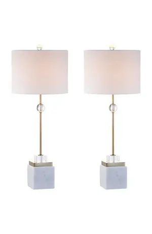 JONATHAN Y Dawson 30" Marble/crystal Led Table Lamp - White/brass Gold