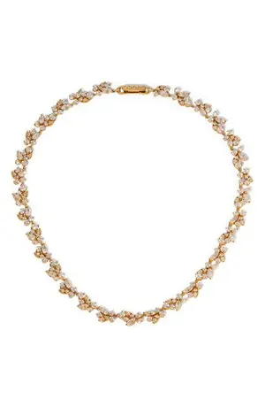 Nadri Nadri Ravish Laurel Cubic Zirconia & Cultured Pearl Collar Necklace Gold