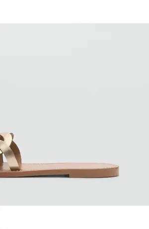 Mango Intertwined Strap Flat Leather Slide Sandal