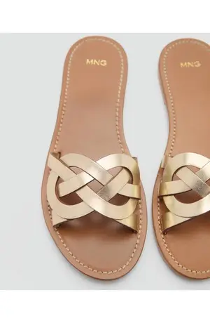 Mango Intertwined Strap Flat Leather Slide Sandal