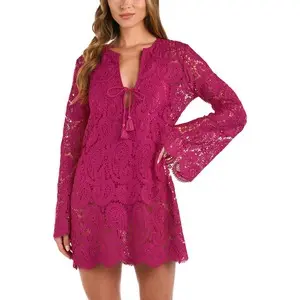 L'Agence Ansley Paisley Long Sleeve Cover-up Dress - Fuchsia