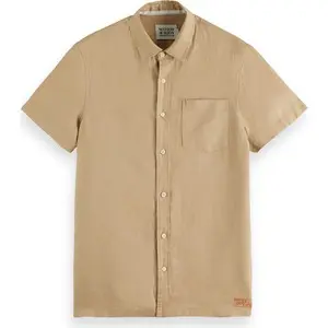 Scotch & Soda Linen Short Sleeve Button-up Shirt - Tannin