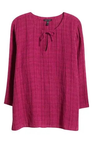 Eileen Fisher Split Neck Organic Linen Top