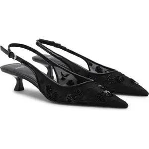Mango Kitten Heel Floral Slingback Pumps