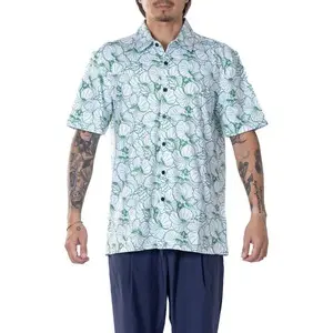 VAST Hibiscus Print Floral Short Sleeve Performance Button-up Shirt - Green