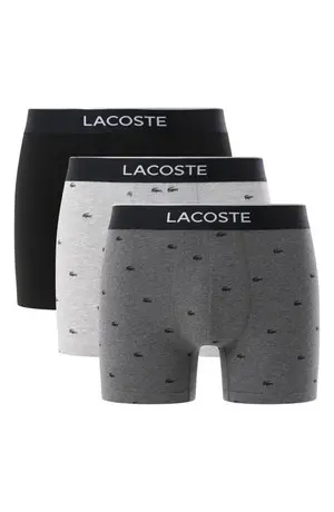 Lacoste Assorted 3-pack Stretch Cotton Boxer Briefs - Vdp Black/pitch Chine-silver